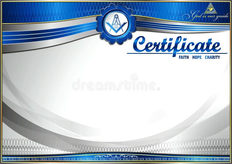 Horizontal Elegant Masonic Certificate with Abstract Waves. Blue ...