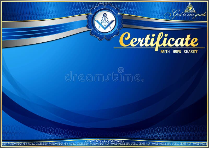 Horizontal Elegant Masonic Certificate with Abstract Waves. in Blue ...