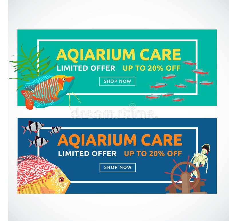 Aquarium Sale Banner, Sticker with Place for Text Stock Vector ...