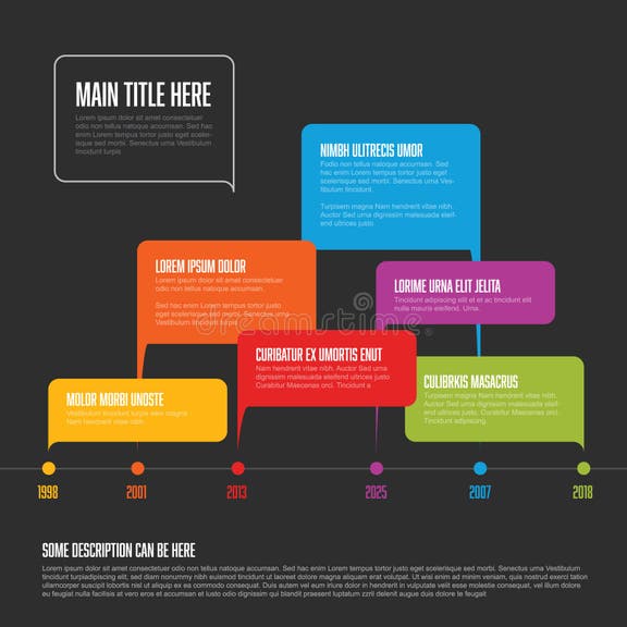 Horizontal Flat Dark Timeline Template Made from Color Rectangle Speech ...