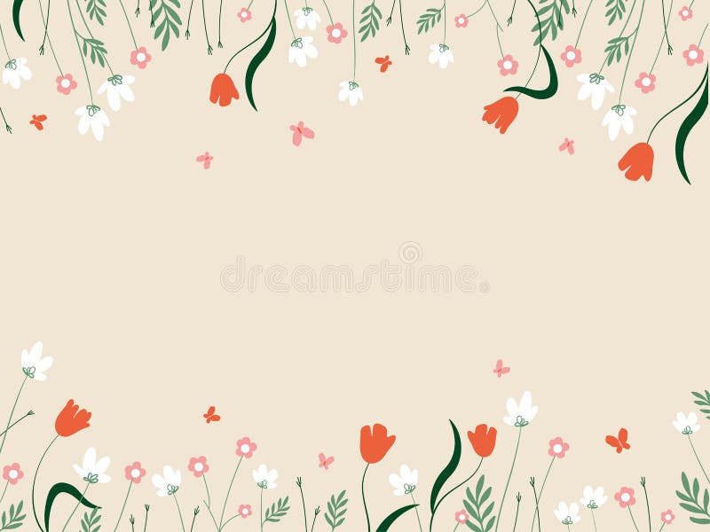 Horizontal Floral Frame with Simple Vector Flowers Stock Vector ...