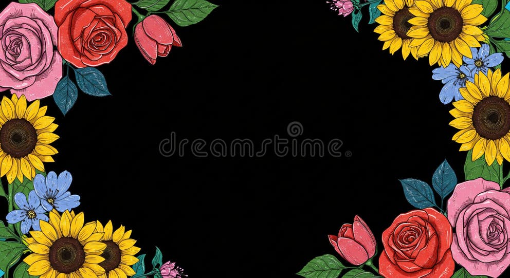 Horizontal Flower Art Bordering Blank Image Abstract Vector Digital Design Illustration ...