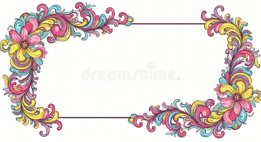 Horizontal Flower Art Bordering Blank Image Abstract Vector Digital ...