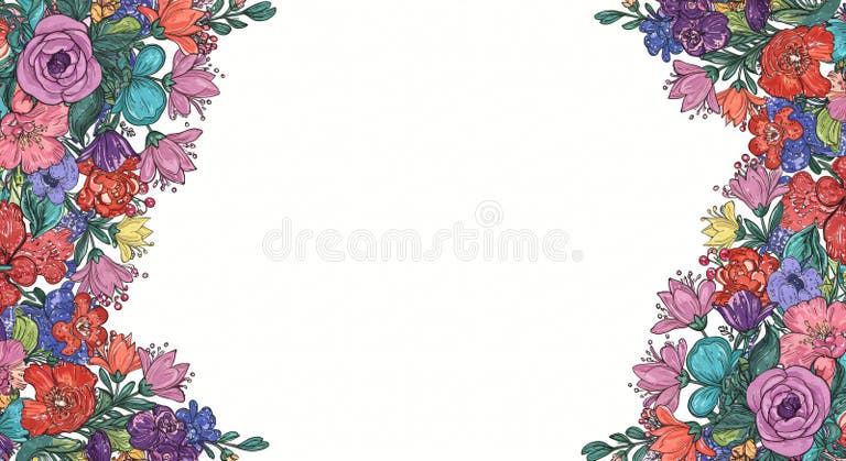 Horizontal Flower Border Blank Image Abstract Vector Digital Design ...