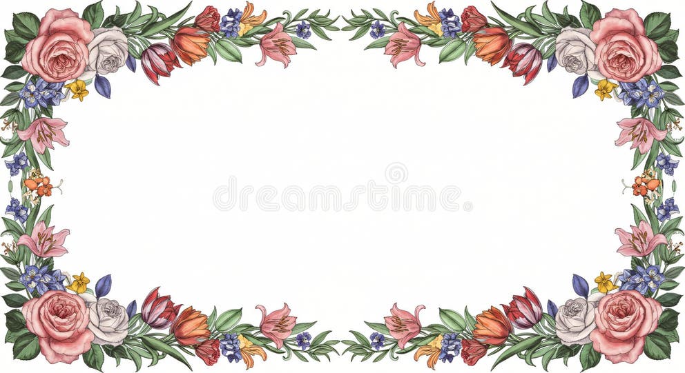 Horizontal Flower Border Blank Image Abstract Vector Digital Design ...