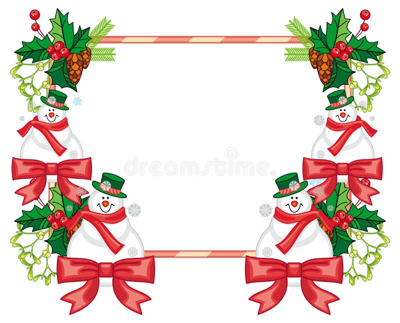 Horizontal Frame with Christmas Decorations and Snowman. Stock ...