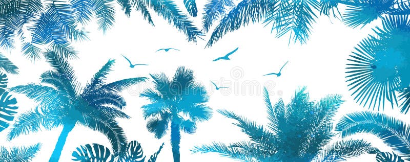 Horizontal Frame with Graphic Blue Palm Trees. Vector Illustration ...