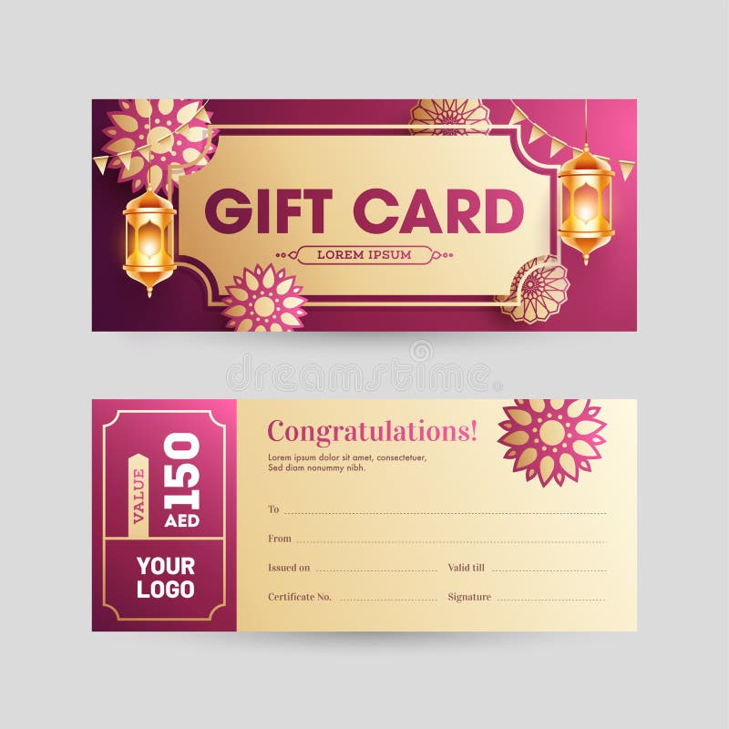 Horizontal Gift Card or Banner Design in Front and Back View. Stock ...