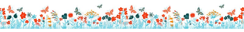 Horizontal Grass Headers Seamless Pattern. Cute Simple Flowers and ...