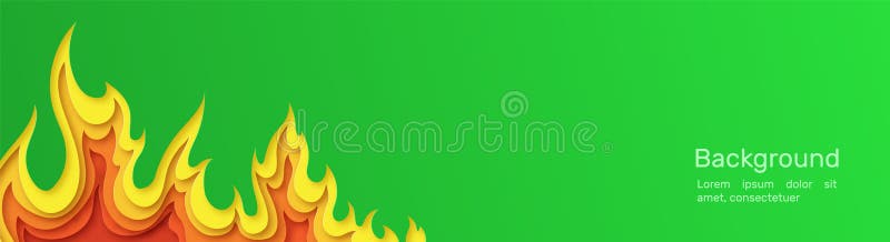 Horizontal Green Banner with Fire. Layered Design in Paper Style. Place ...