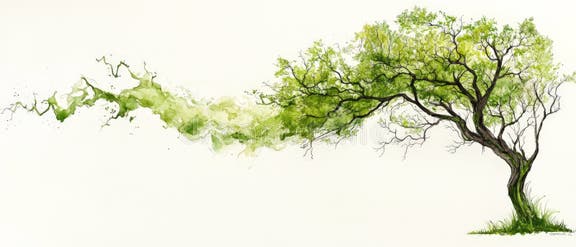 Horizontal Green Tree Extending Sideways with Delicate Branch Structure ...