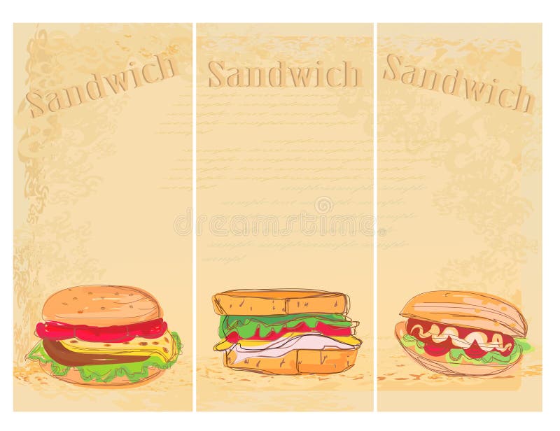 Horizontal Grunge Background with Sandwich Set Stock Vector ...