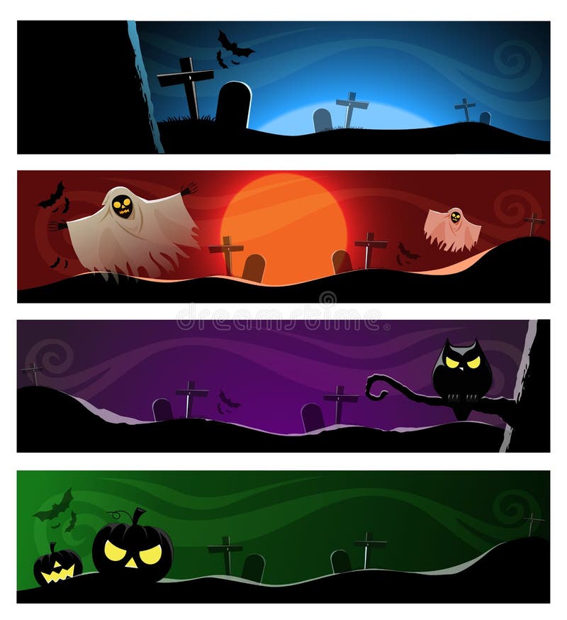 Horizontal Halloween Banners Set Stock Vector - Illustration of holiday ...