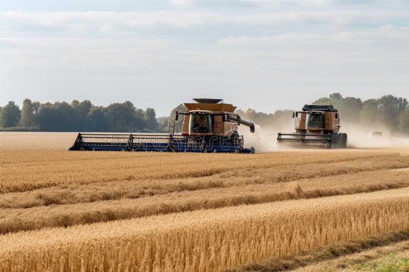 Horizontal Harvest, with Rows of Crops Being Harvested Stock Photo ...