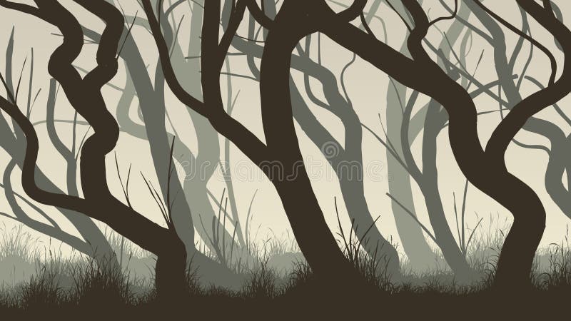 Horizontal Illustration of Curved Trees Forest. Stock Vector ...