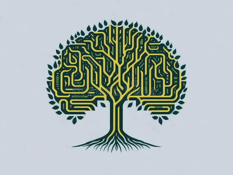A Logo of a Tree with a Technological Circuit Incorporated Stock ...