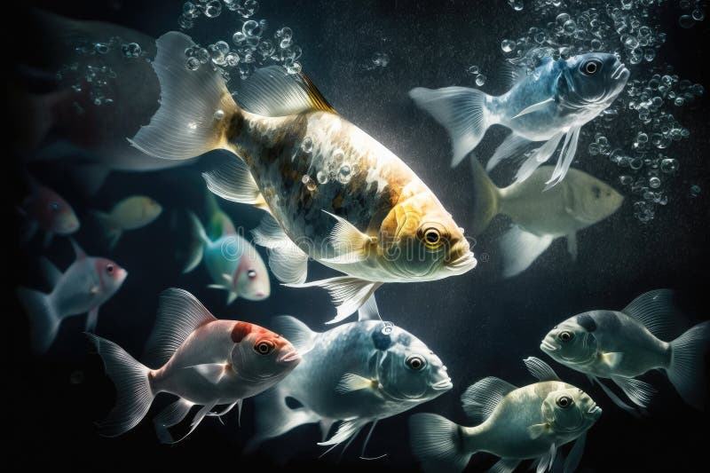 Horizontal Image of Aquarium Fish in Space Flooded with Light and ...