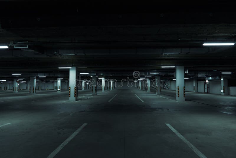 Horizontal Image of Dark Underground Parking Lot Stock Image - Image of ...