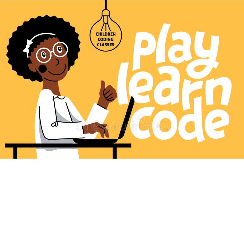 A Horizontal Image of a Girl Who Studies Coding. a Vector Image for a ...