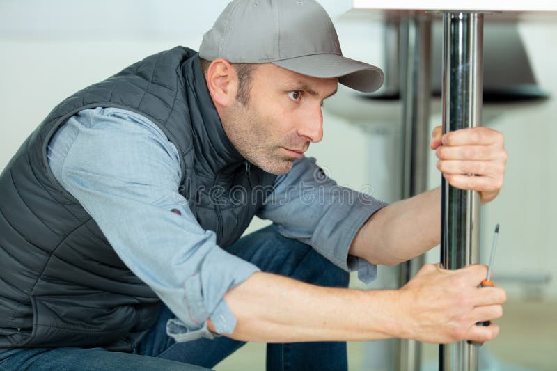 Horizontal Image Man Fixing Table Stock Image - Image of construction ...