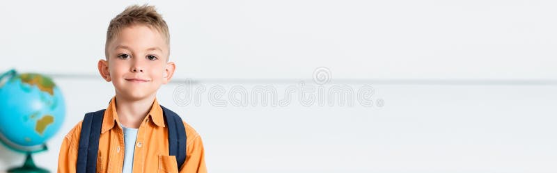 Horizontal Image of Schoolboy Looking at Stock Image - Image of ...