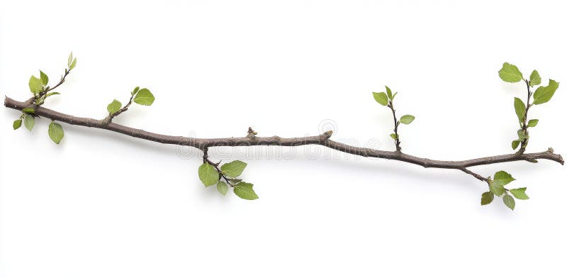 Slender Tree Branch with Light Green Leaves on White Background Stock ...