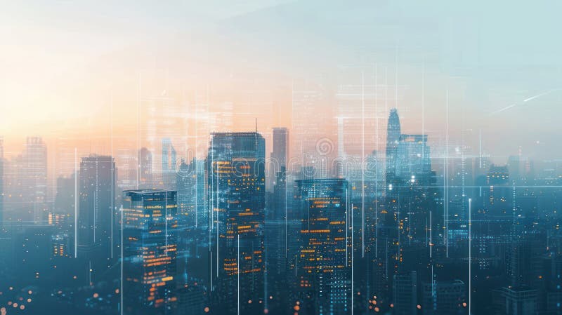 Horizontal Image of a Smart City with Integrated Digital Stock ...