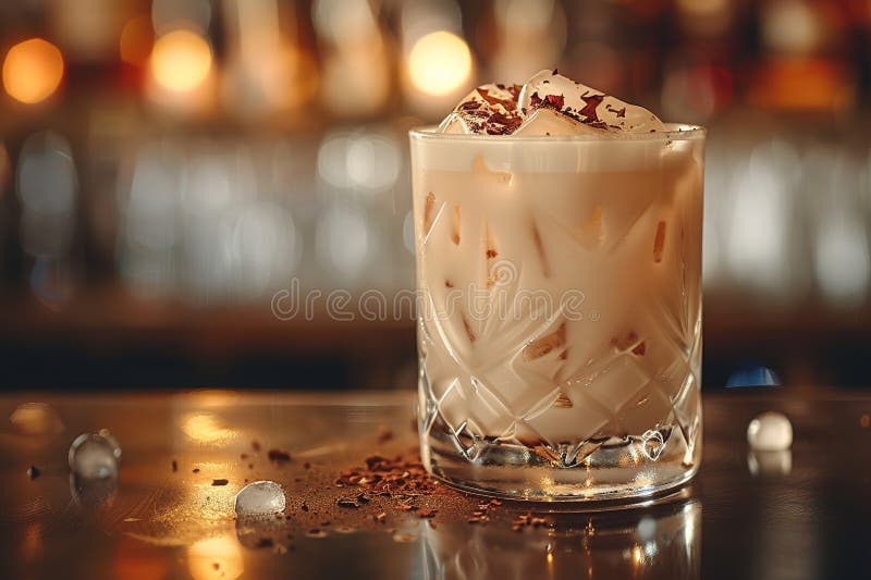 A Horizontal Image of a White Russian Cocktail in Rocks Glass in a Bar ...