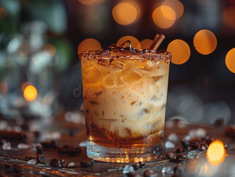 A Horizontal Image of a White Russian Cocktail in Rocks Glass in a Bar ...