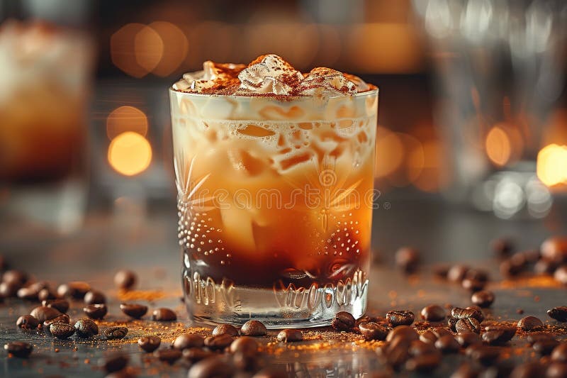A Horizontal Image of a White Russian Cocktail in Rocks Glass in a Bar ...