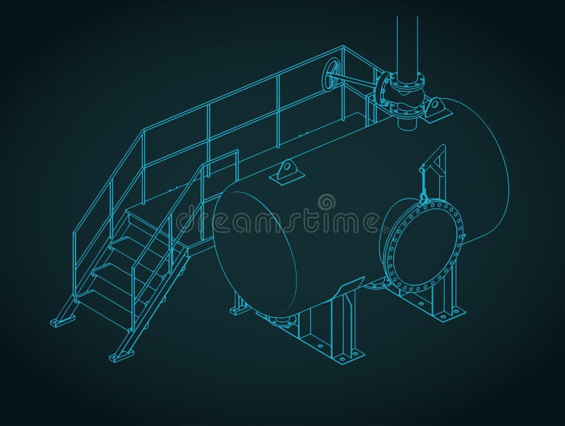 Horizontal Industrial Tank with Service Platform Blueprint Stock Vector ...