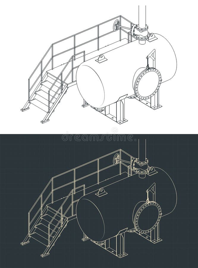 Horizontal Industrial Tank with Service Platform Blueprints Stock ...