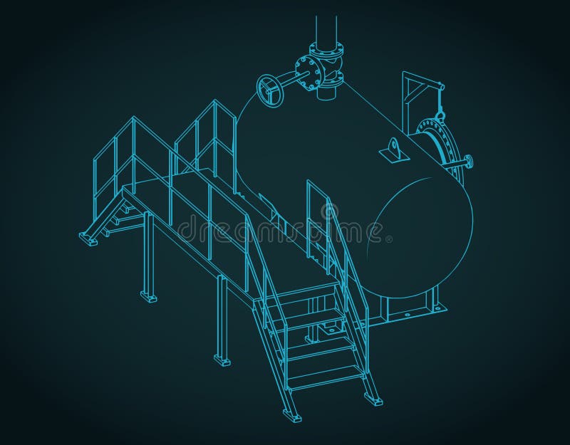 Horizontal Industrial Tank with Service Platform Drawing Stock Vector ...