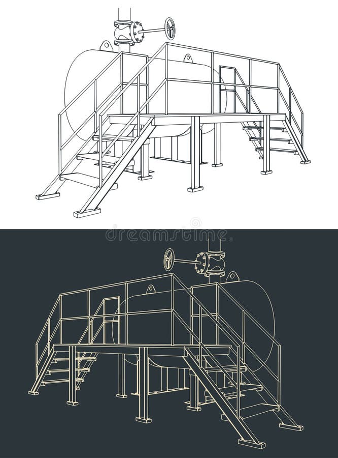 Horizontal Industrial Tank with Service Platform Illustrations Stock ...