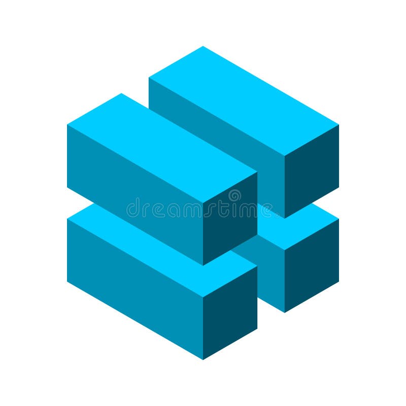 Horizontal Isometric Bars. Blue Columns in Hexagon Shape. Four Stacked ...