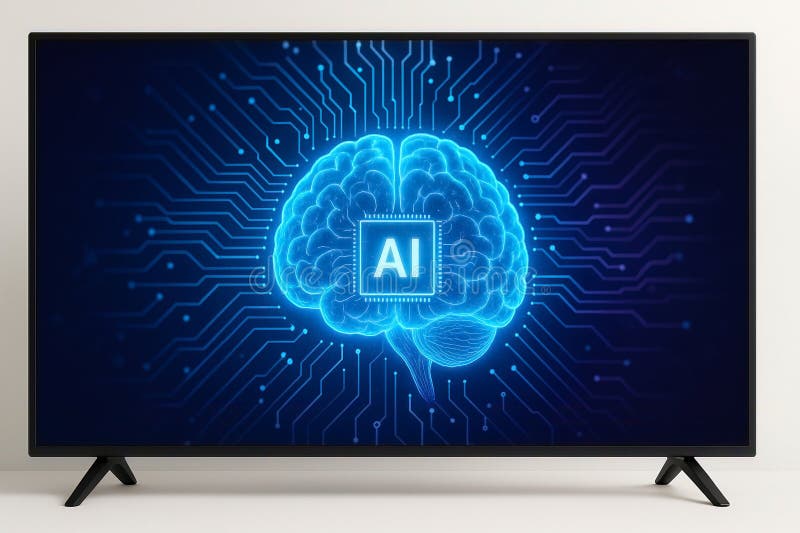 A Television Screen Displays a Digital Illustration of a Brain with ...