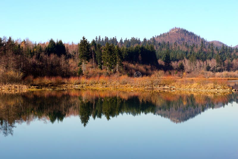 Horizontal Landscape with Reflection in Lake Water Stock Image - Image ...