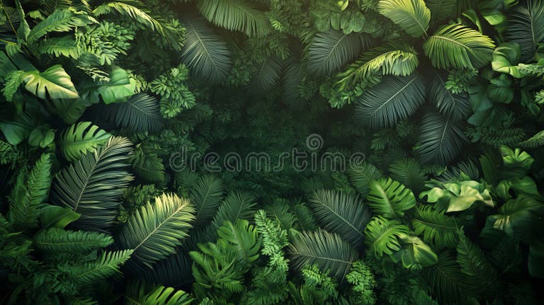 A Horizontal Layout Featuring Deep Dark Green Palm Leaves in a Creative ...