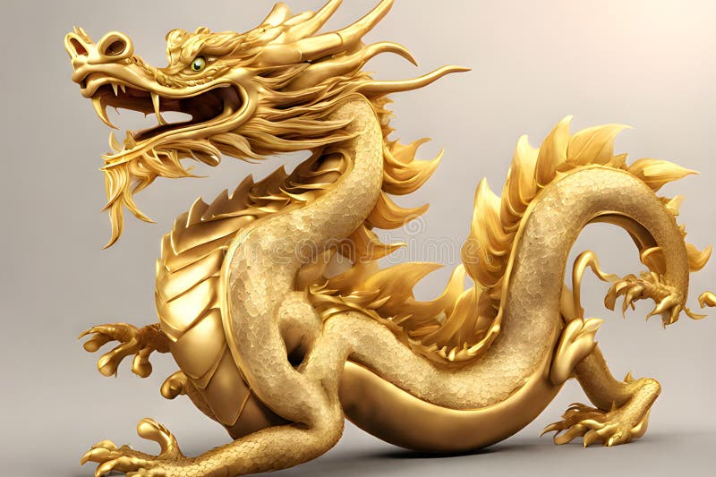 Horizontal Left To Right 3d Chinese Happy Gold Dragon with Happy Face ...