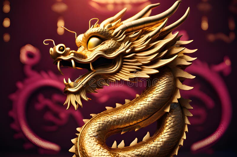 Horizontal Left To Right 3d Chinese Happy Gold Dragon with Happy Face ...