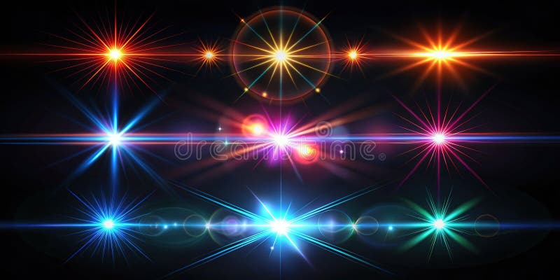 Horizontal Lens Flare Pack a Collection of Glowing Light Rays Streaks ...