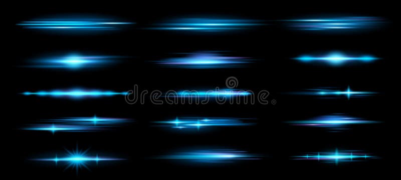 Horizontal Lens Flares. Blue Horizontal Light Rays, Luminous Lines Glow ...