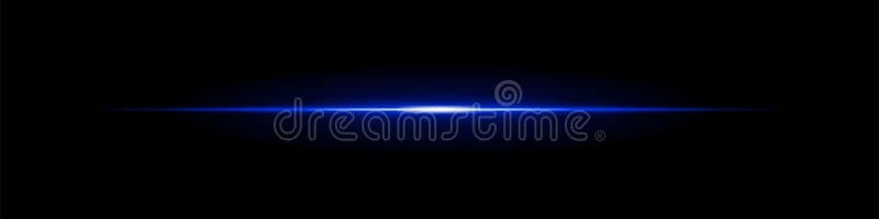 Horizontal Light Flare on a Black Background. Glowing Blue Beam with ...