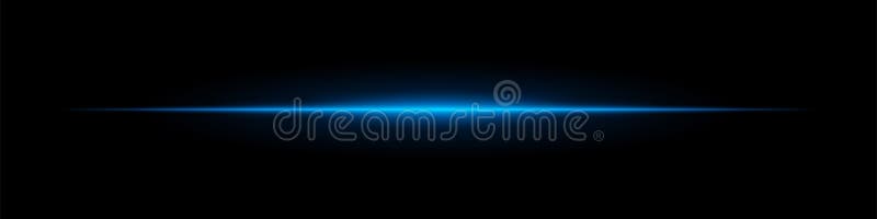 Horizontal Light Flare with Cold Glow on a Black Background. Blue ...