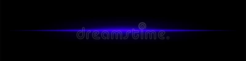 Horizontal Light Flare with Cold Glow on a Black Background. Blue ...