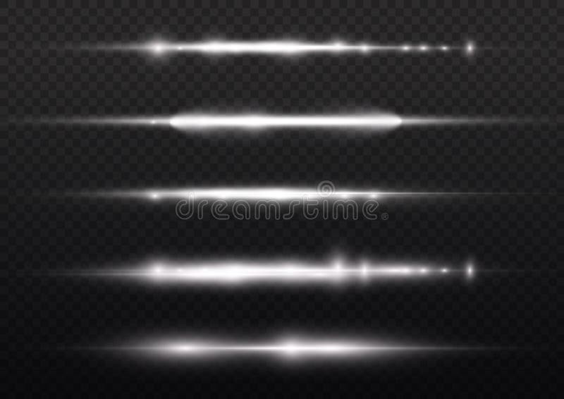 Horizontal Light Rays, White Glow Beams Flares. Stock Illustration ...