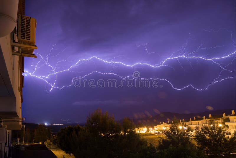Horizontal Lightning in a Thunderstorm Stock Image - Image of bright ...