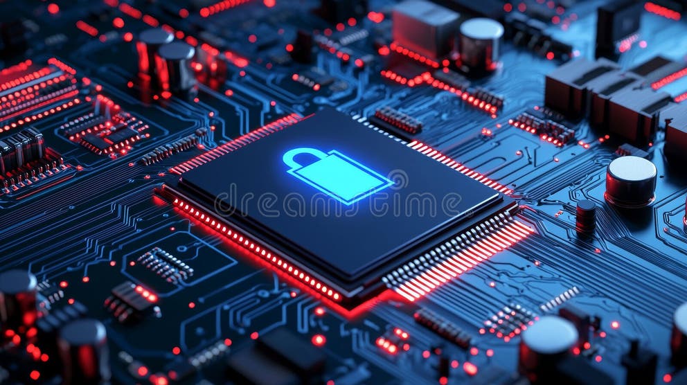 A Horizontal Lock Featuring a Blue Light on an Electronic Circuit ...