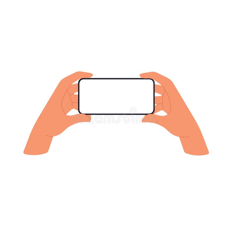 Horizontal Mobile Phone Screen Mockup in Hand. Flat Vector Illustration ...