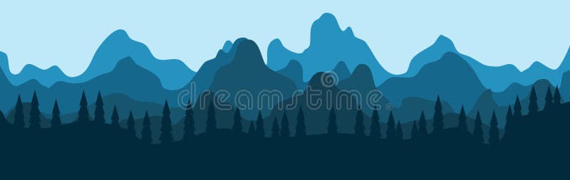 Horizontal Mountain Landscape with Trees Vector. Seamless Mountains ...